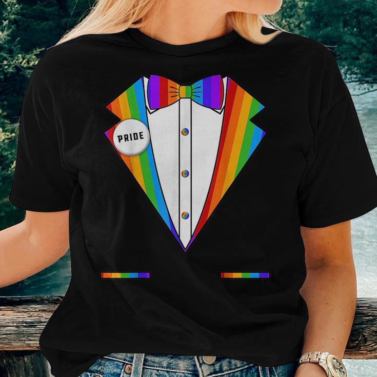 Rainbow Gay Pride Tuxedo Lgbt Lgbtq Pride Month Women T-shirt | Mazezy