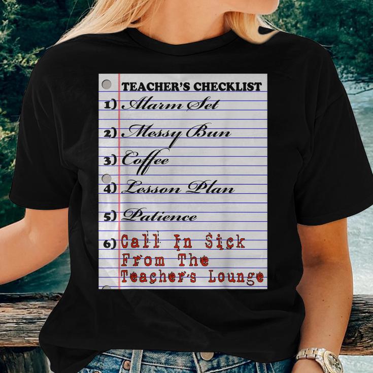 Teachers Checklist Notepad Messy Bun Coffee Women T-shirt | Mazezy