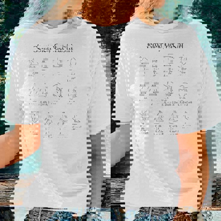 Geometry Cheat Sheet Formulas Teacher Geek Women T-shirt | Mazezy