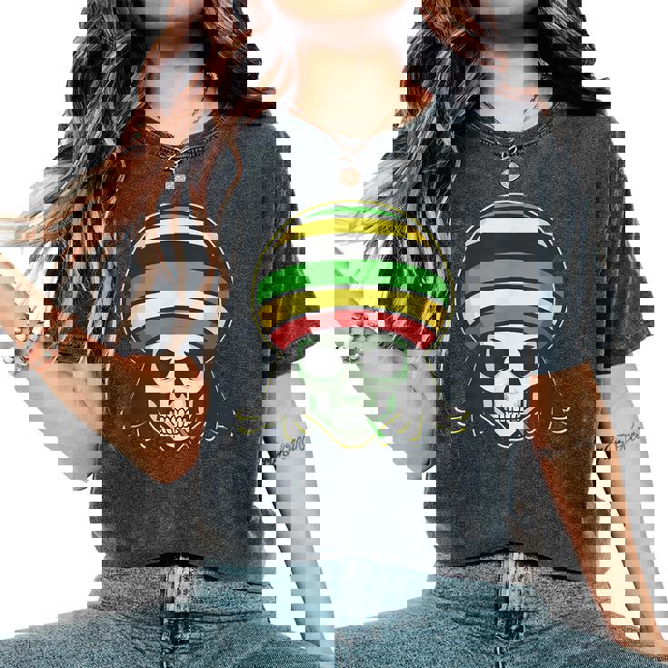 Rastafarian Skull With Marijuana Joint Scary Skeleton Mens Back Print T ...