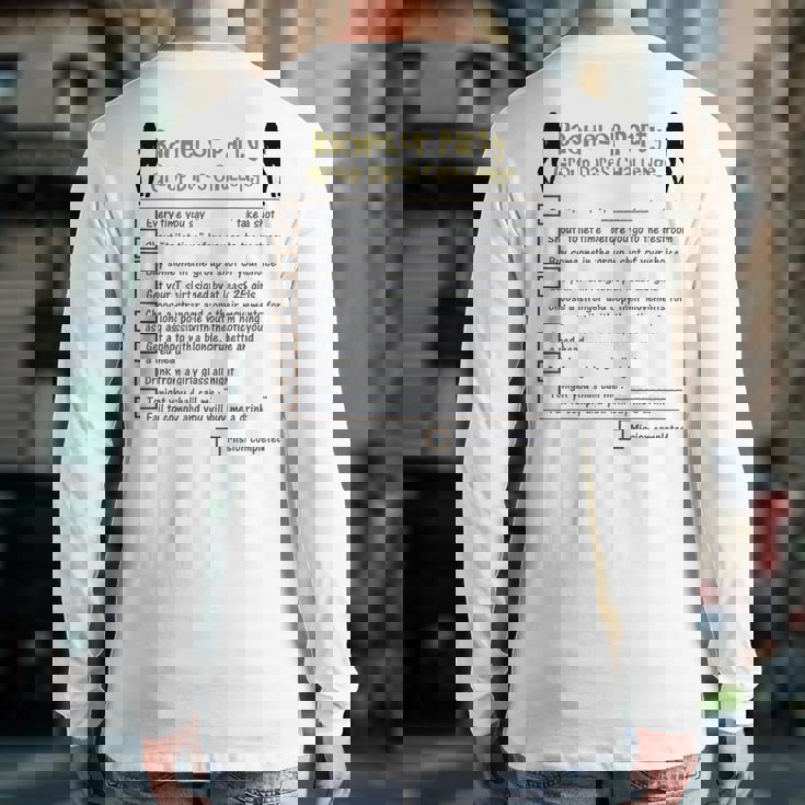 Bachelor Party Checklist Group Dares Challenge Stag Do Game Back Print Long Sleeve T-shirt | Mazezy