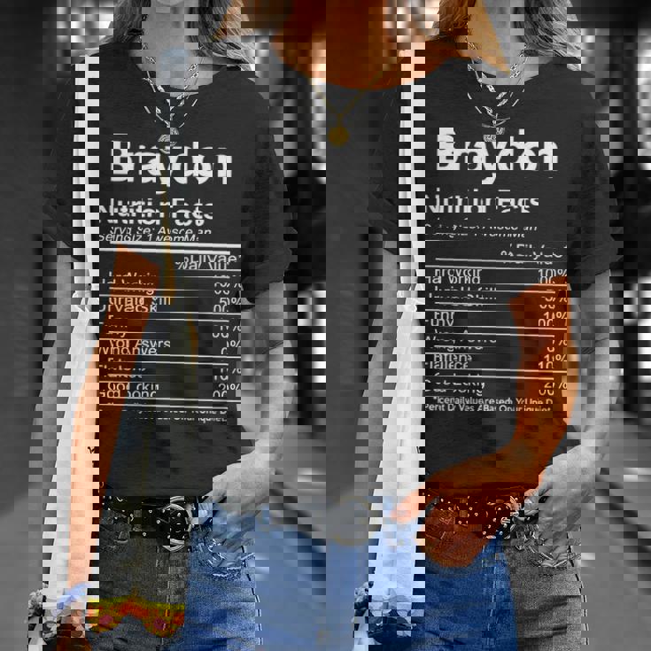 Braydon Name Funny Gift Braydon Nutrition Facts V2 Unisex T-Shirt ...