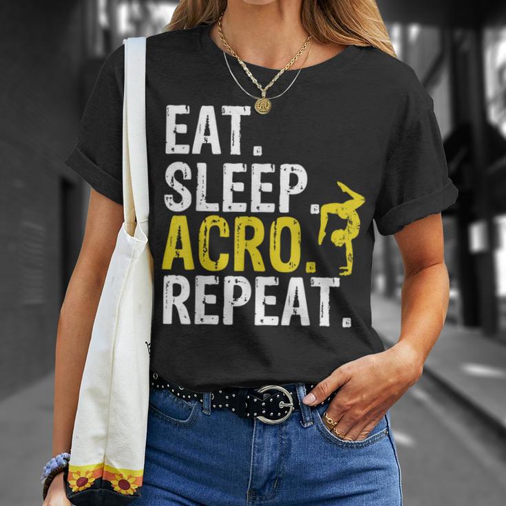 Eat Sleep Acro Repeat Acrobat Gymnastics T-Shirt | Mazezy