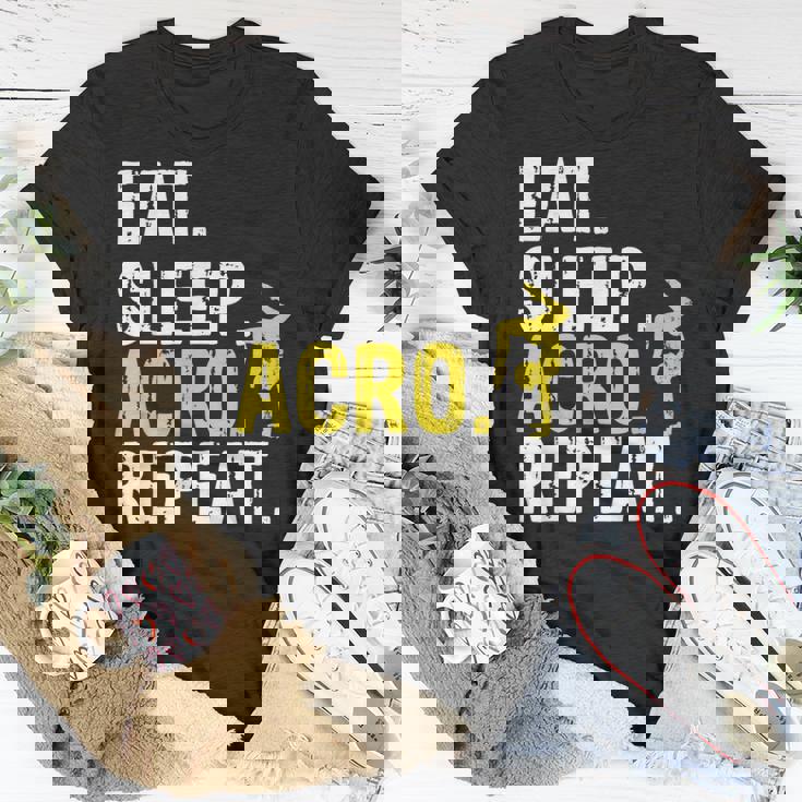 Eat Sleep Acro Repeat Acrobat Gymnastics T-Shirt | Mazezy