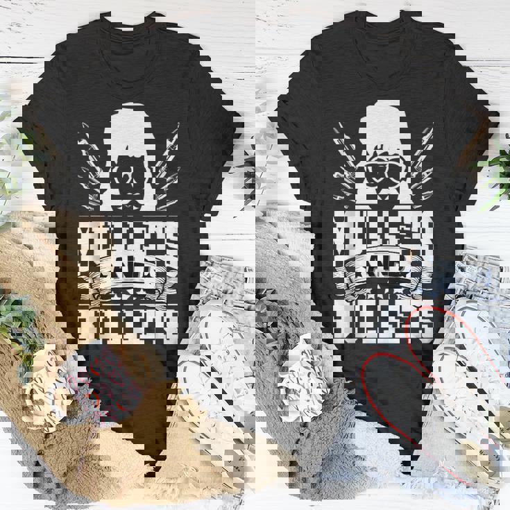 Mullet & Bullets - Funny Redneck Mullet Unisex T-Shirt | Mazezy