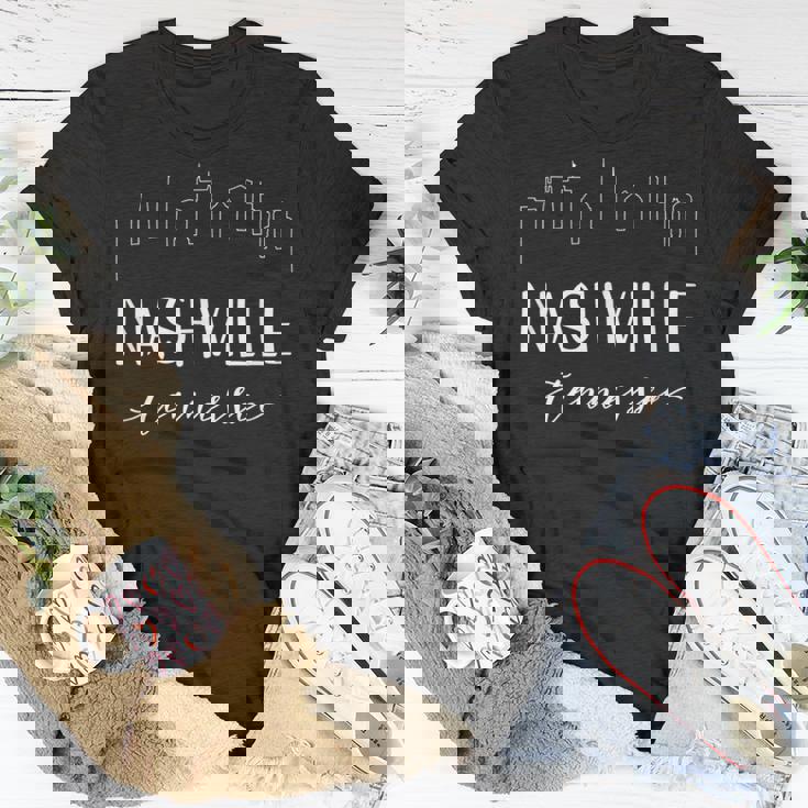 Nashville Tennessee Downtown Skyline Calligraphy T-Shirt | Mazezy