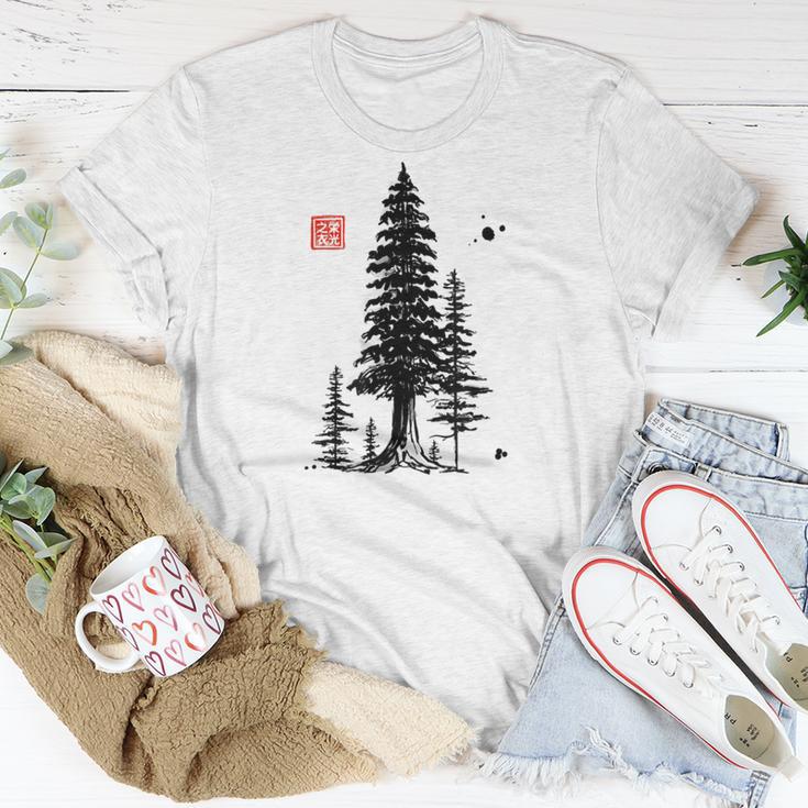 Redwood Trees Forest Sumi-E T-Shirt | Mazezy