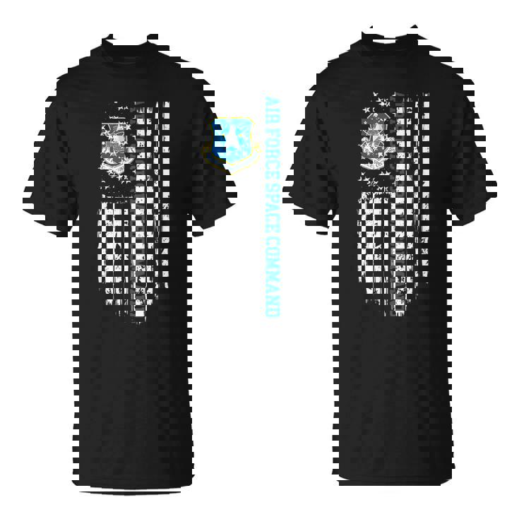 Air Force Space Command Afspc American Flag Unisex T-Shirt | Mazezy