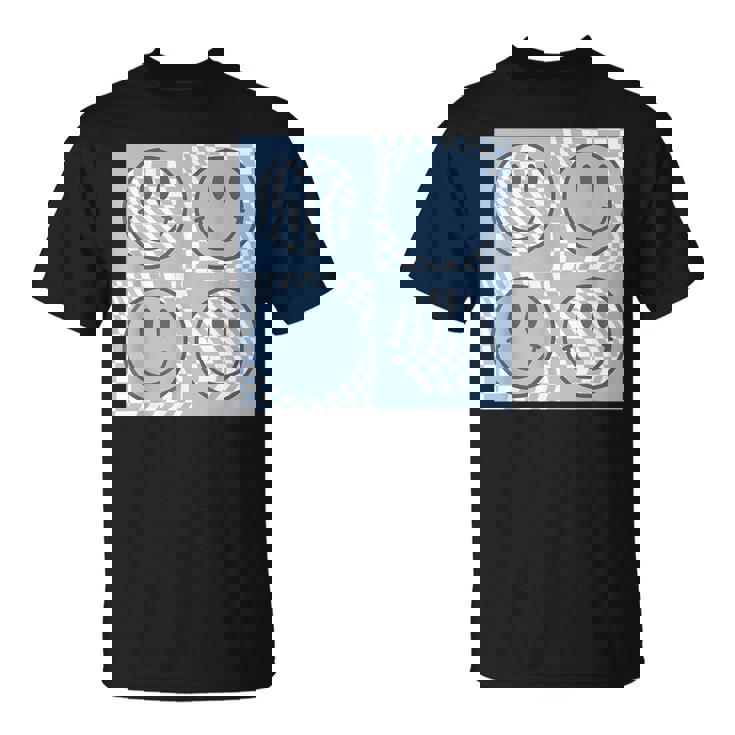 Happy Face Checkered Pattern Smile Face Meme Trendy T-Shirt - Monsterry