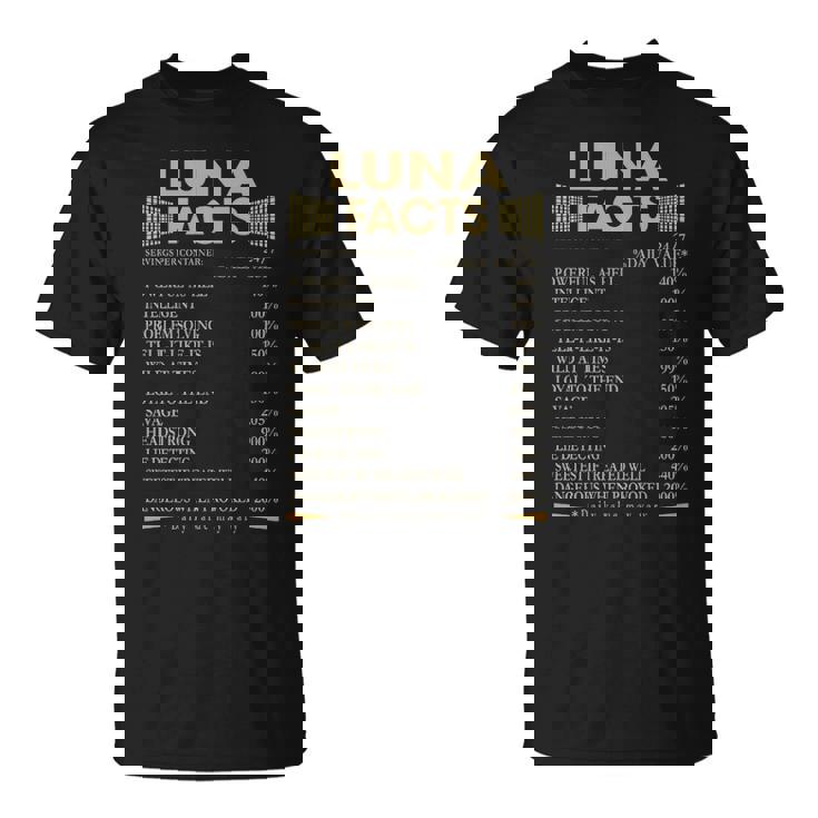 Luna Name Gift Luna Facts V2 Unisex T-Shirt | Seseable