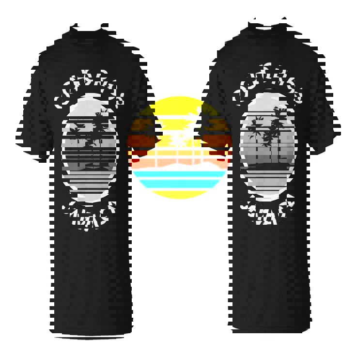 Ocho Rios Jamaica Vacation Sunset Palm Trees T-Shirt | Mazezy