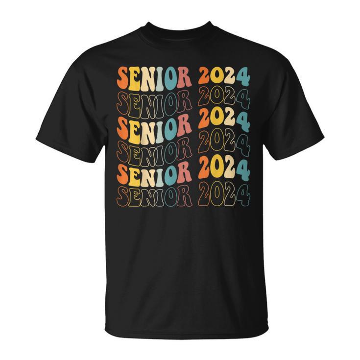 Senior 2024 Groovy Retro Class Of 2024 Graduation Unisex T-Shirt - Seseable