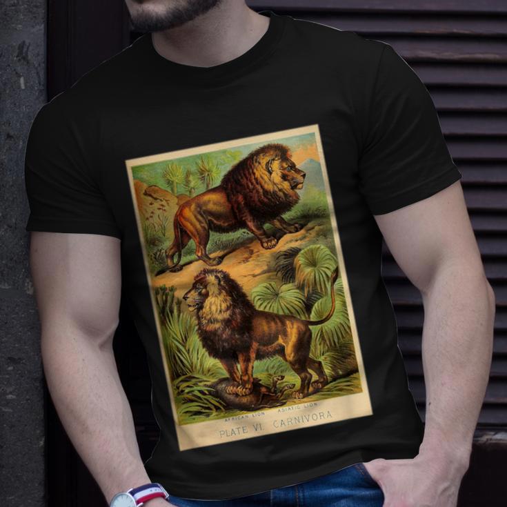 African Lion Asiatic Lion Vintage Animal Lithograph T-Shirt | Mazezy