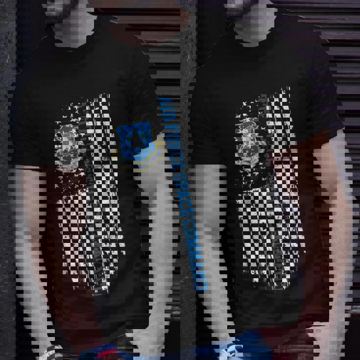 Air Force Space Command Afspc American Flag Unisex T-Shirt | Mazezy