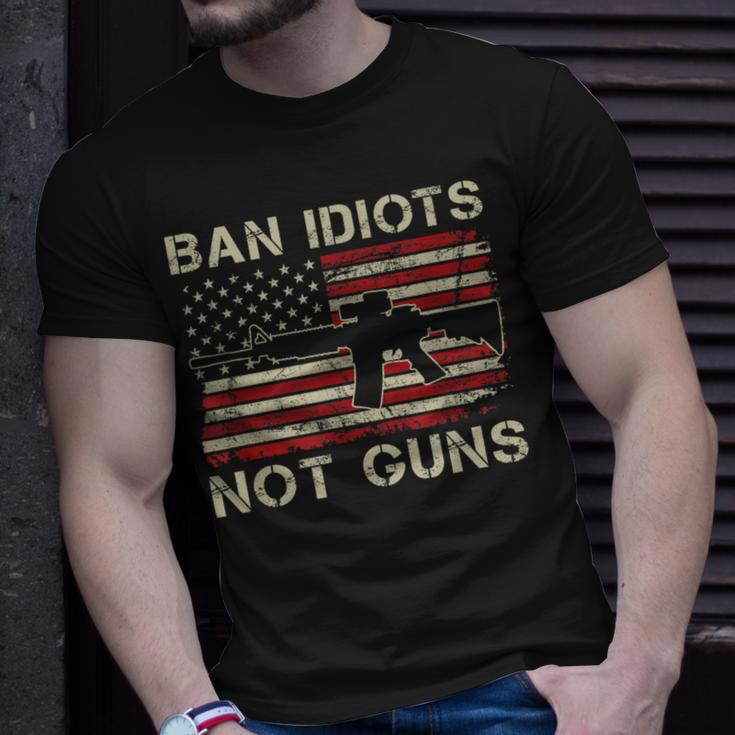 Ban Idiots Not Guns Ar15 Usa Flag 2Nd Amendment Gun T-Shirt | Mazezy