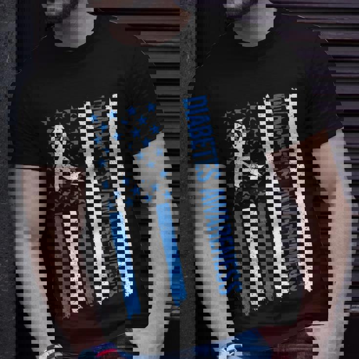 Diabetes Awareness Month American Flag Ribbon T-Shirt | Mazezy