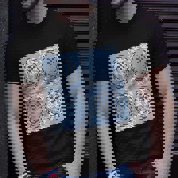 Happy Face Checkered Pattern Smile Face Meme Trendy T-Shirt - Monsterry