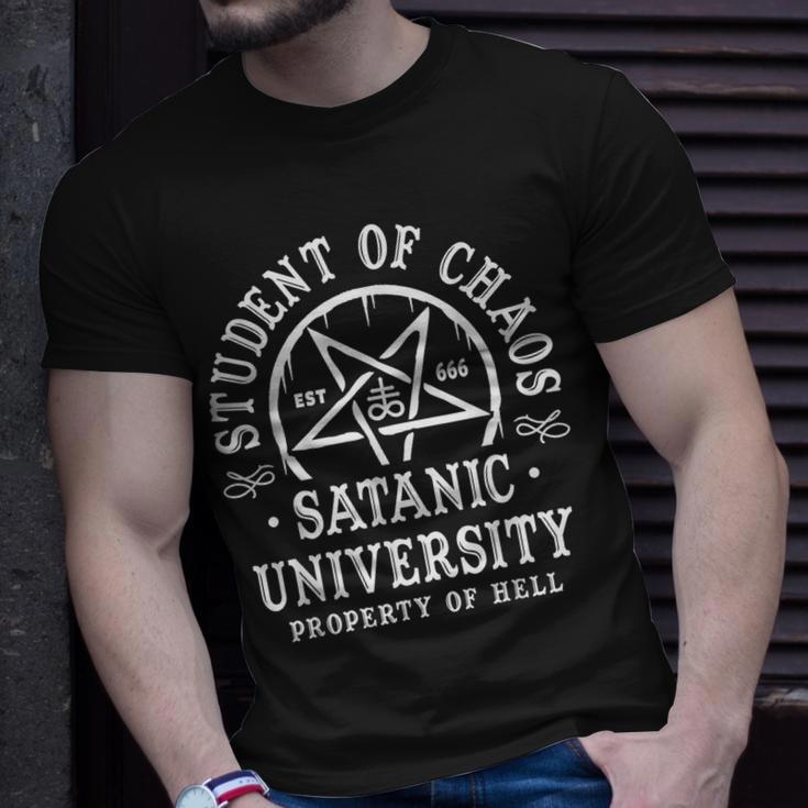 Satanism Occult Atheist Gothic Horror Satanic University Horror T-Shirt ...