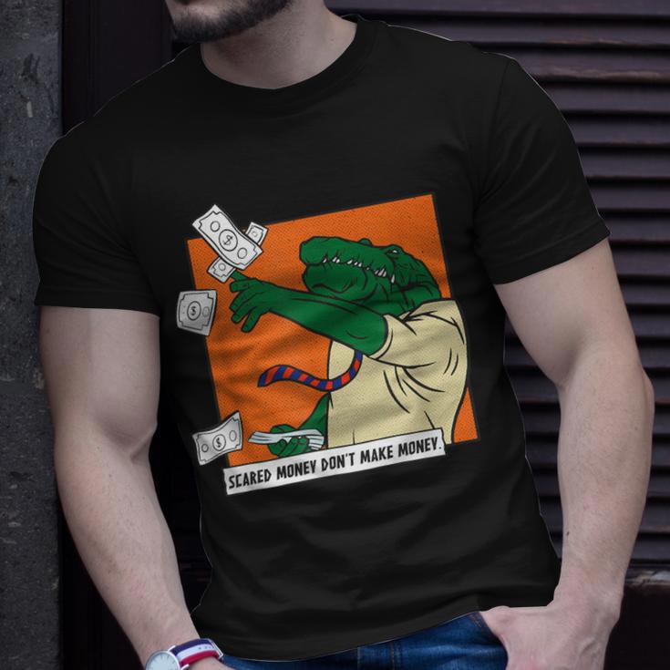 Scared Money Don't Make Money Retro Gator Comic T-Shirt | Mazezy