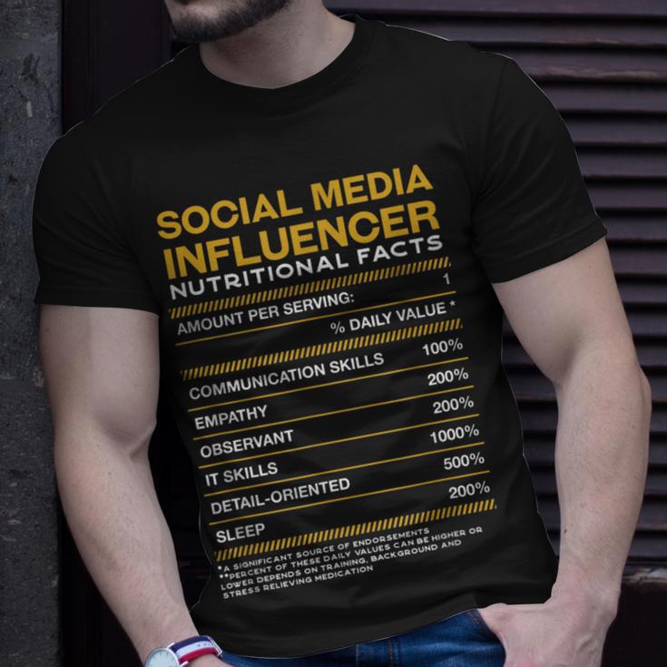 Social Media Influencer Nutrition Facts Content Creator T-Shirt | Mazezy