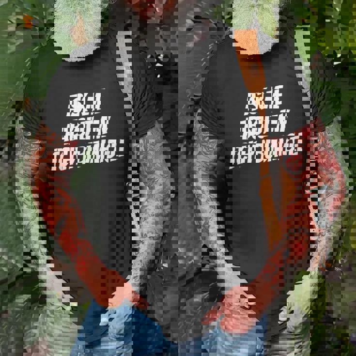 Embarrassing Bachelor Party Forfeit Itchy Bum Groom T-Shirt | Mazezy