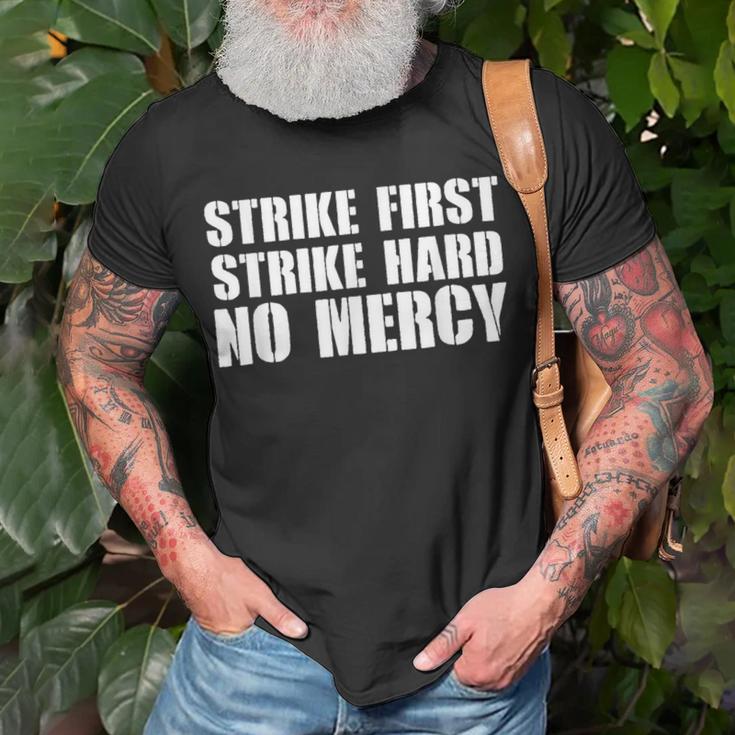 Strike First Strike Hard No Mercy Karate Dojo Cobra T-Shirt | Mazezy
